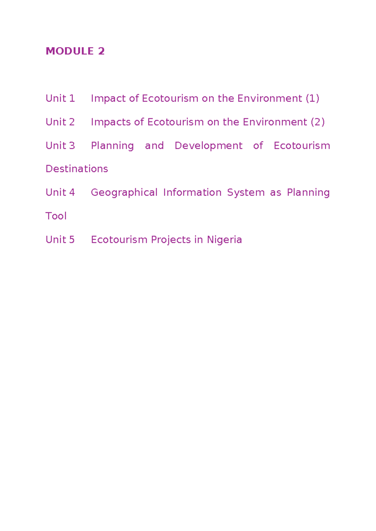 Module 2 WEEK 3 - Textbook - MODULE 2 Unit 1 Impact of Ecotourism on ...