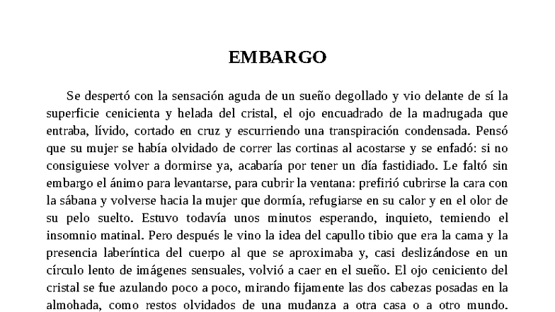 EMBARGO: Análisis del Sueño y la Realidad en la Obra de Saramago - Studocu
