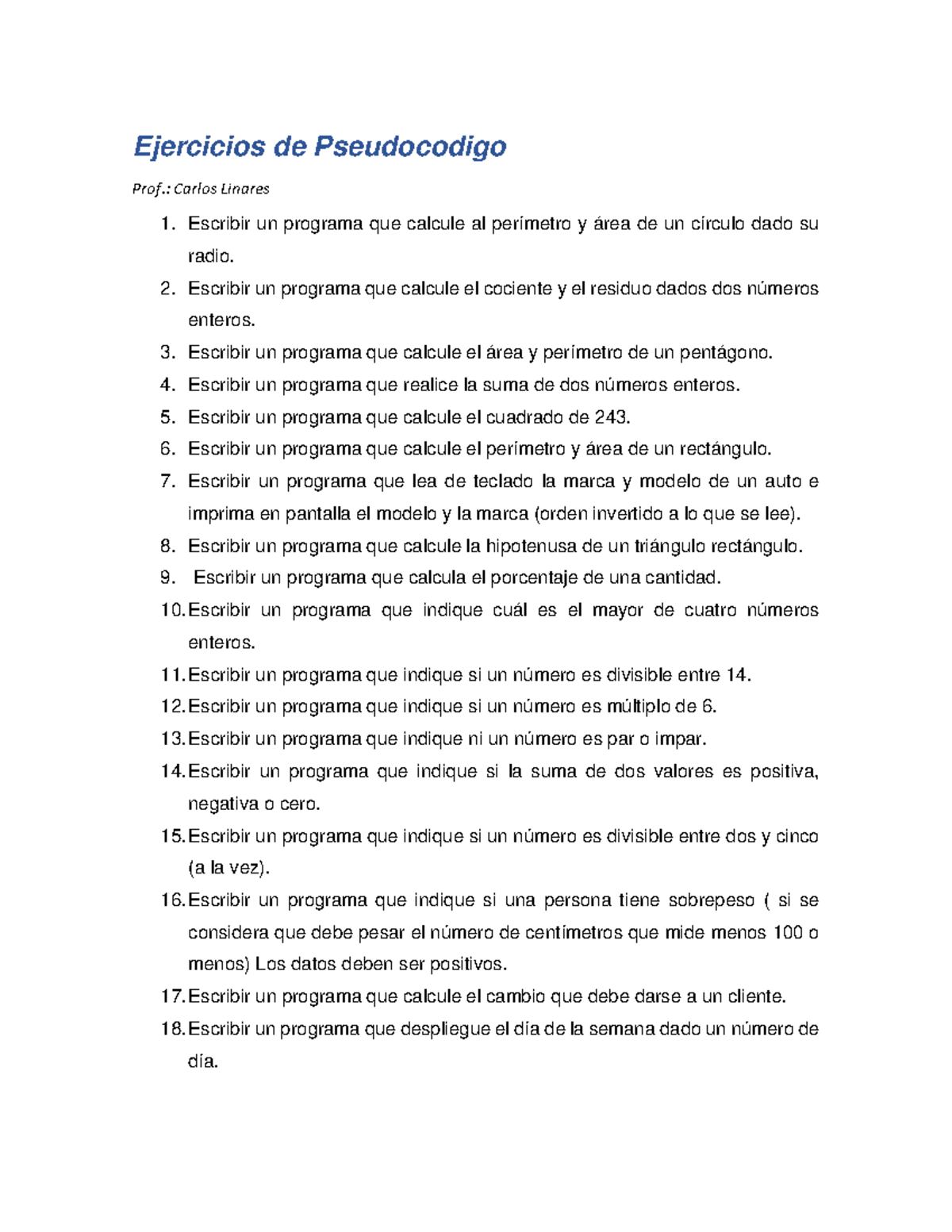 Ejercicios Prácticos de Pseudocódigo - Algoritmos Básicos - Studocu