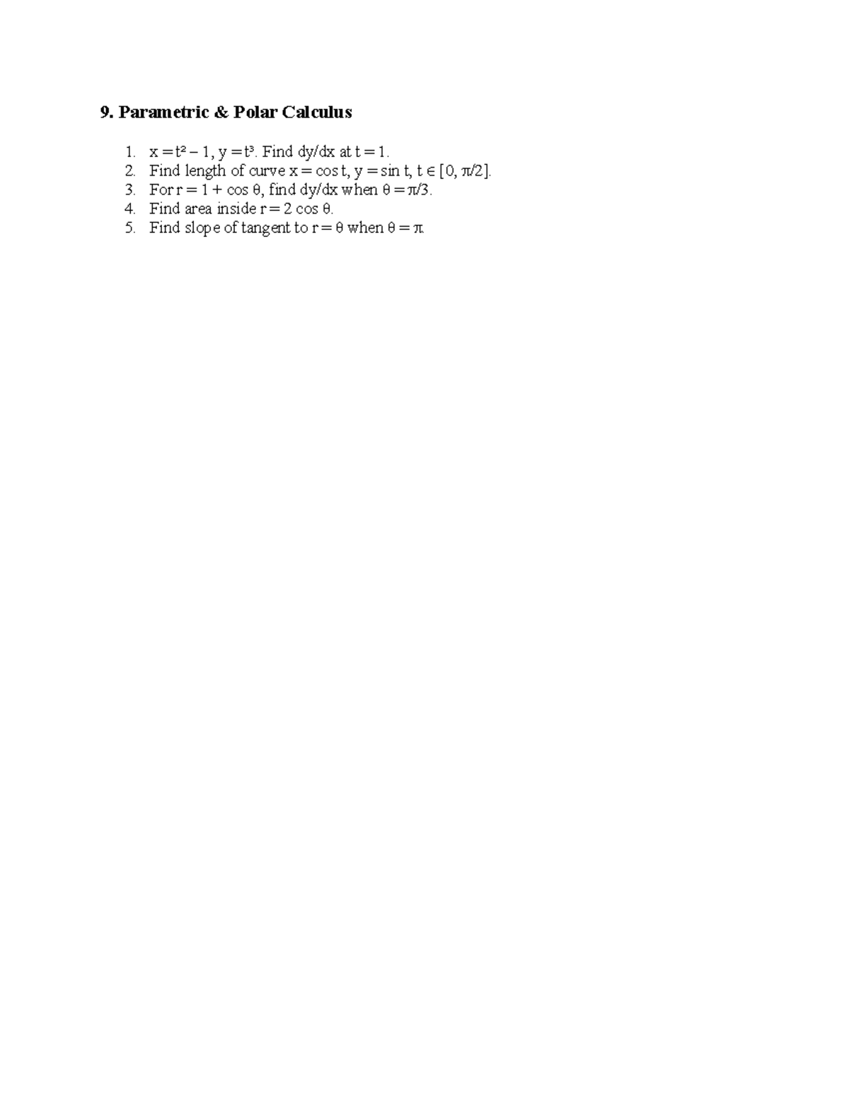Parametric and Polar Calc - MATH 1A - 9. Parametric & Polar Calculus 1 ...