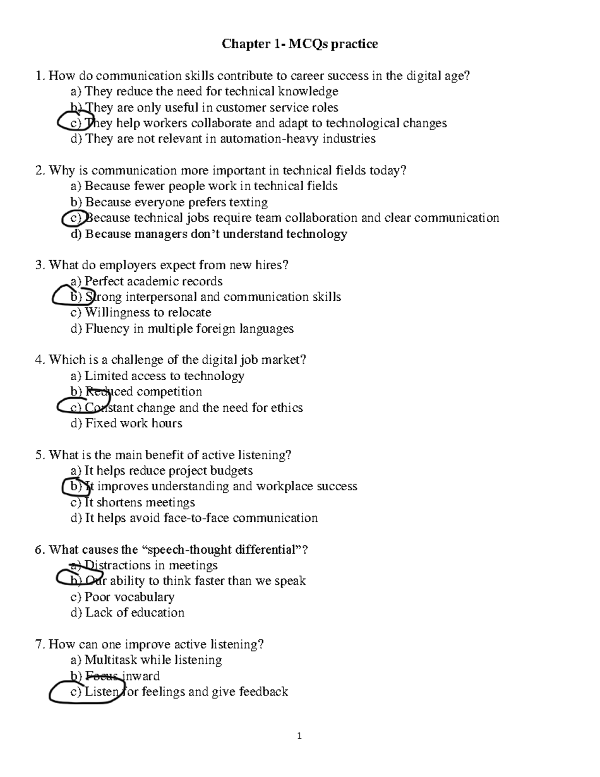 Chapter 1 - MCQs Practice on Communication Skills and Career Success ...