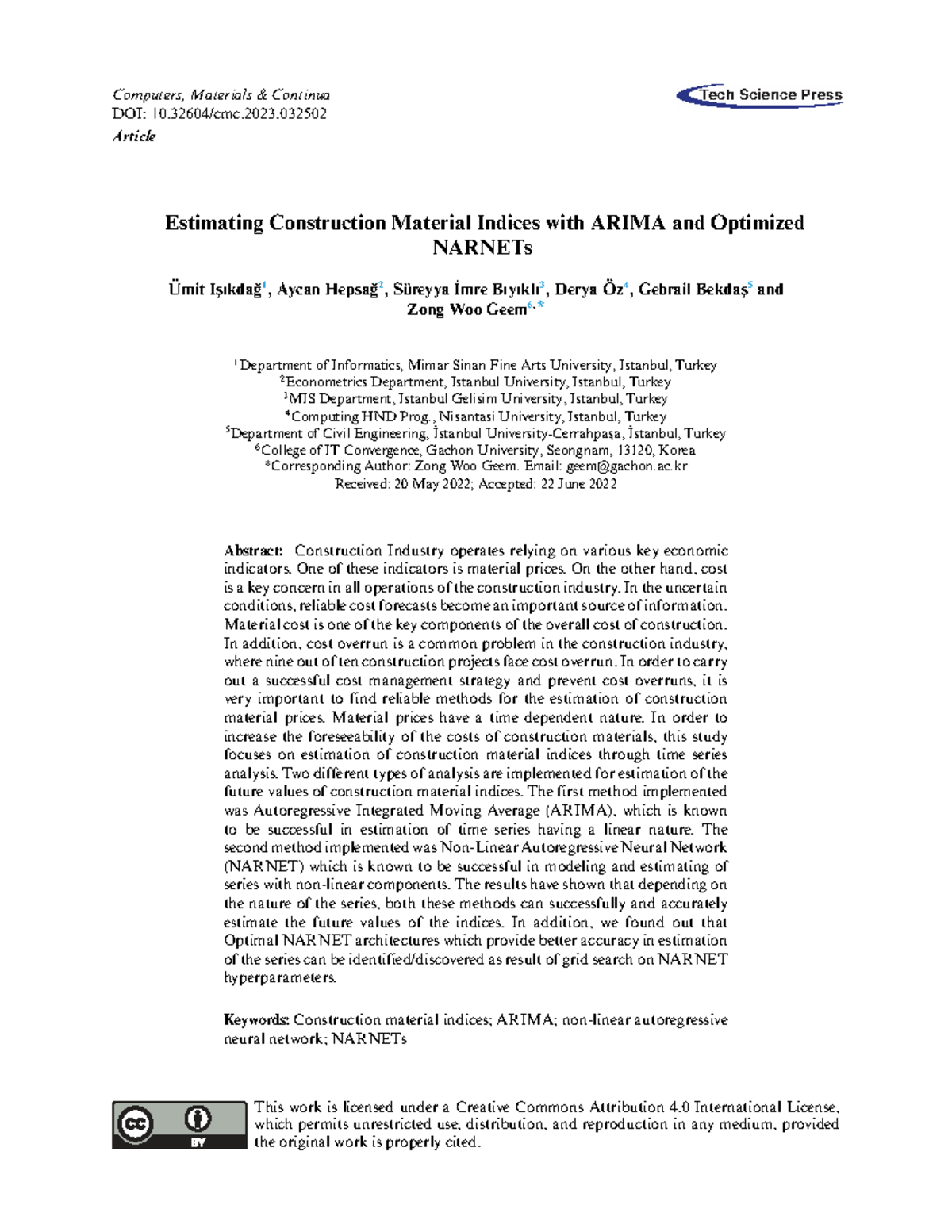 Estimating Construction Material Indices Using ARIMA & NARNETs (CIV ...