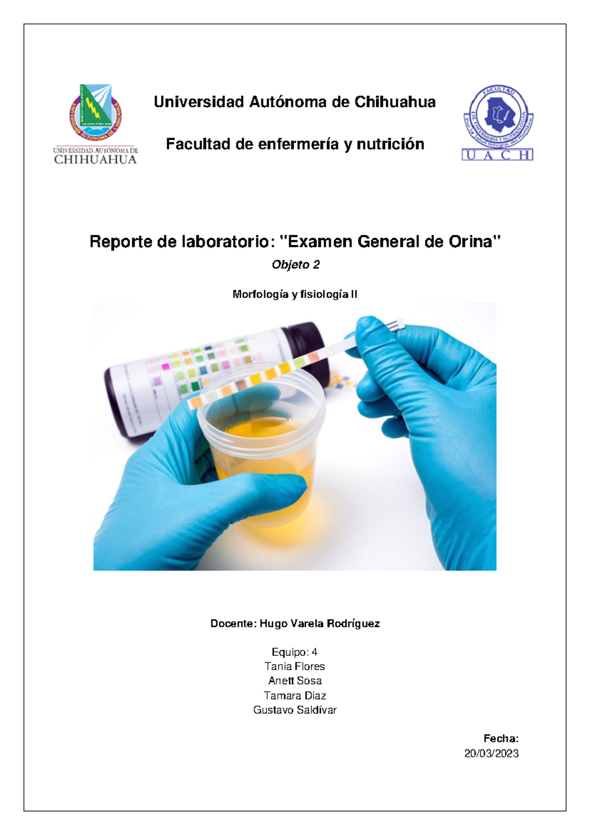 Reporte de laboratorio EGO: Análisis del Examen General de Orina - Studocu