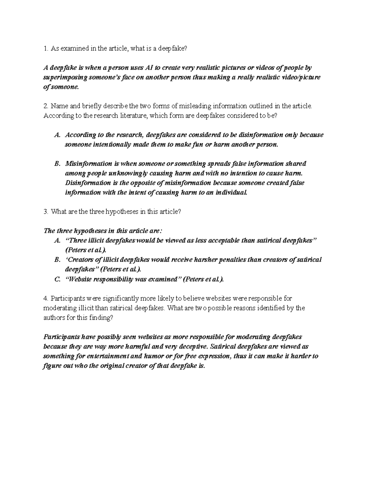 Article 3 Questions on Deepfakes and Misleading Info - Studocu