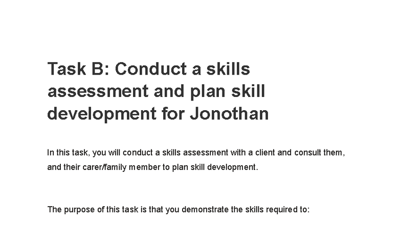 Task B: Skills Assessment & Development Plan for Jonothan - Studocu