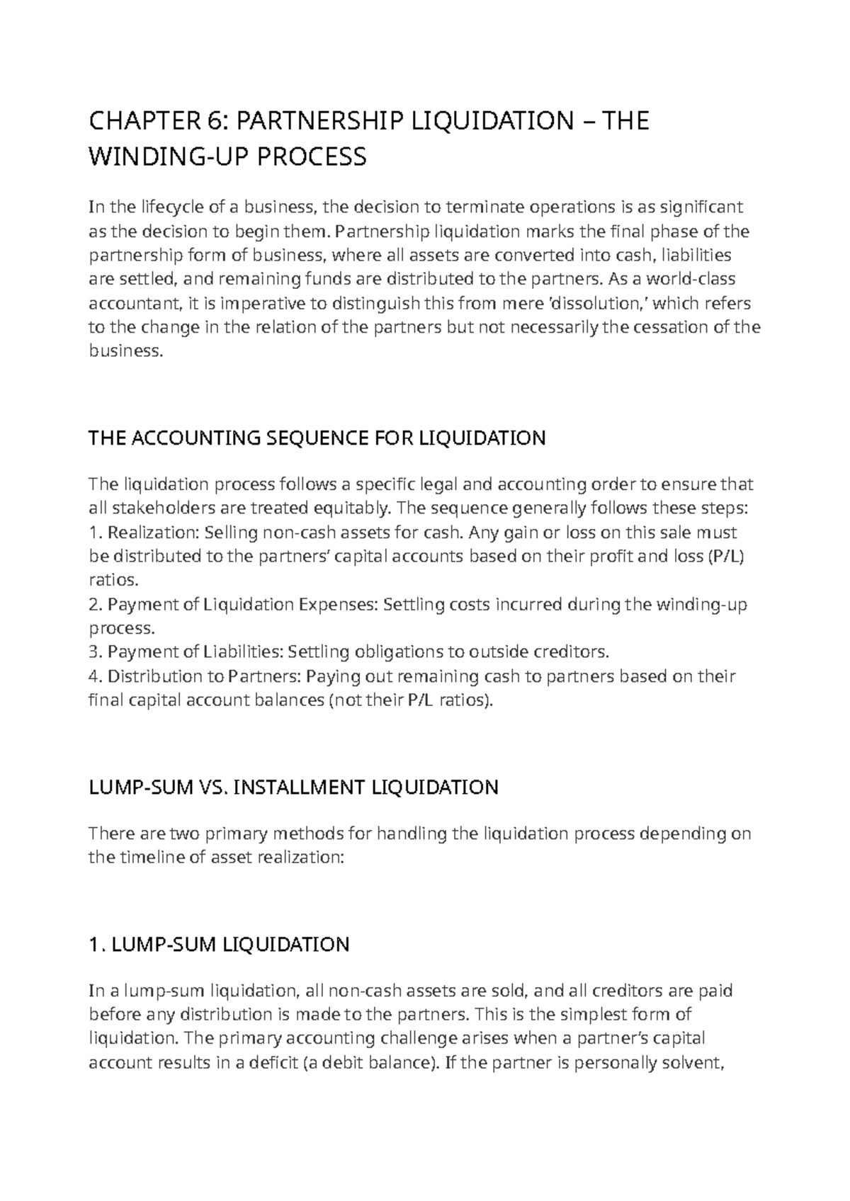 CHAPTER 6: PARTNERSHIP LIQUIDATION PROCESS IN ACCOUNTING - Studocu