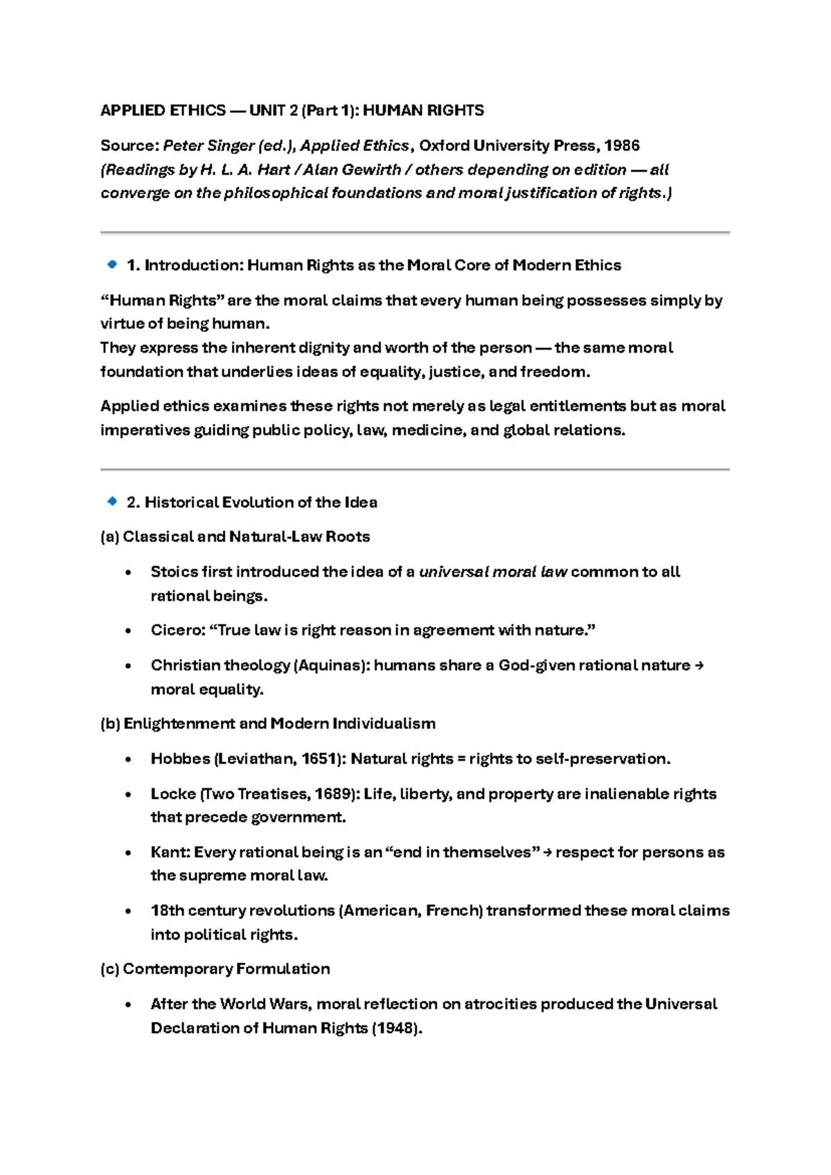 APPLIED ETHICS UNIT 2: HUMAN RIGHTS & PUNISHMENT Overview - Studocu