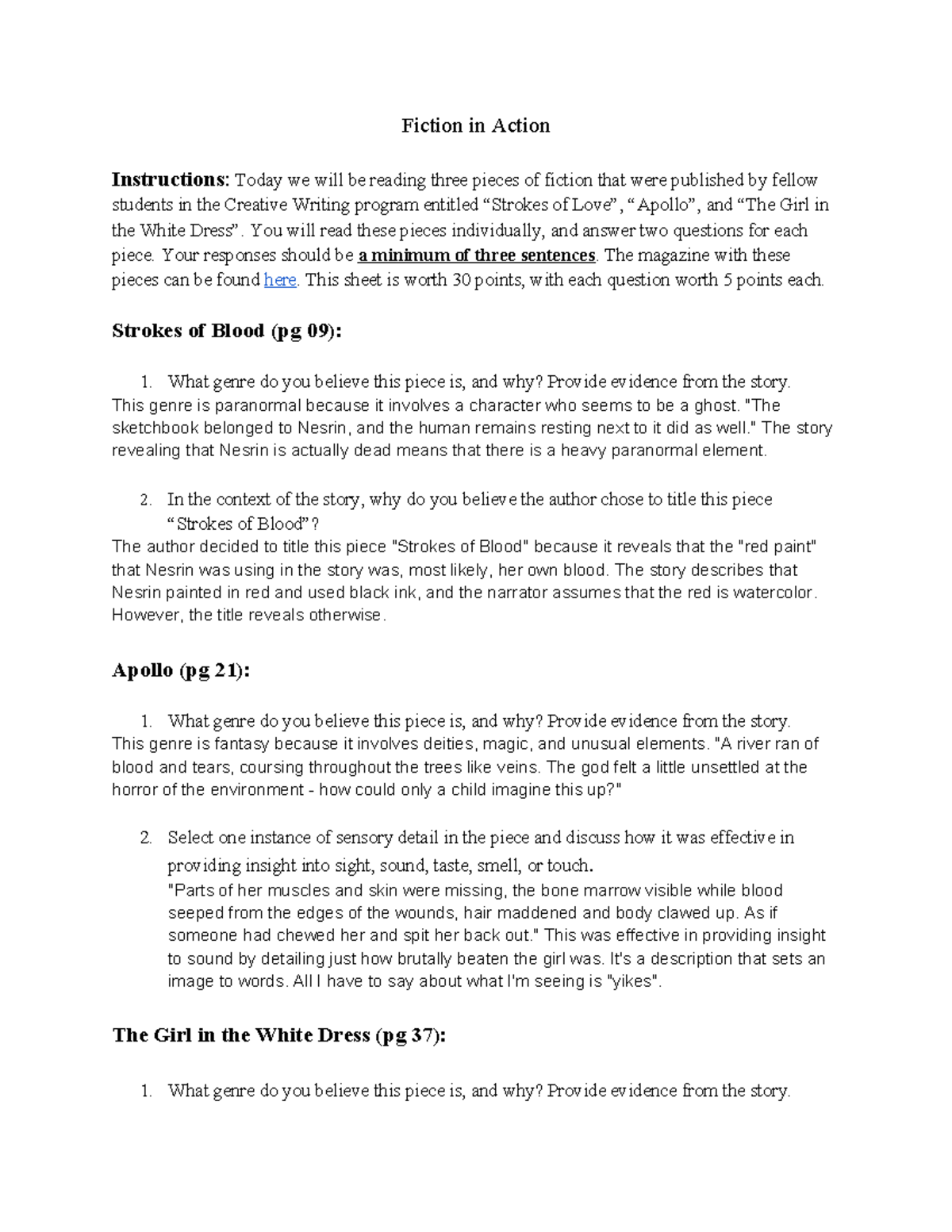 Fiction in Action-1: Analysis of Student Works in Creative Writing ...