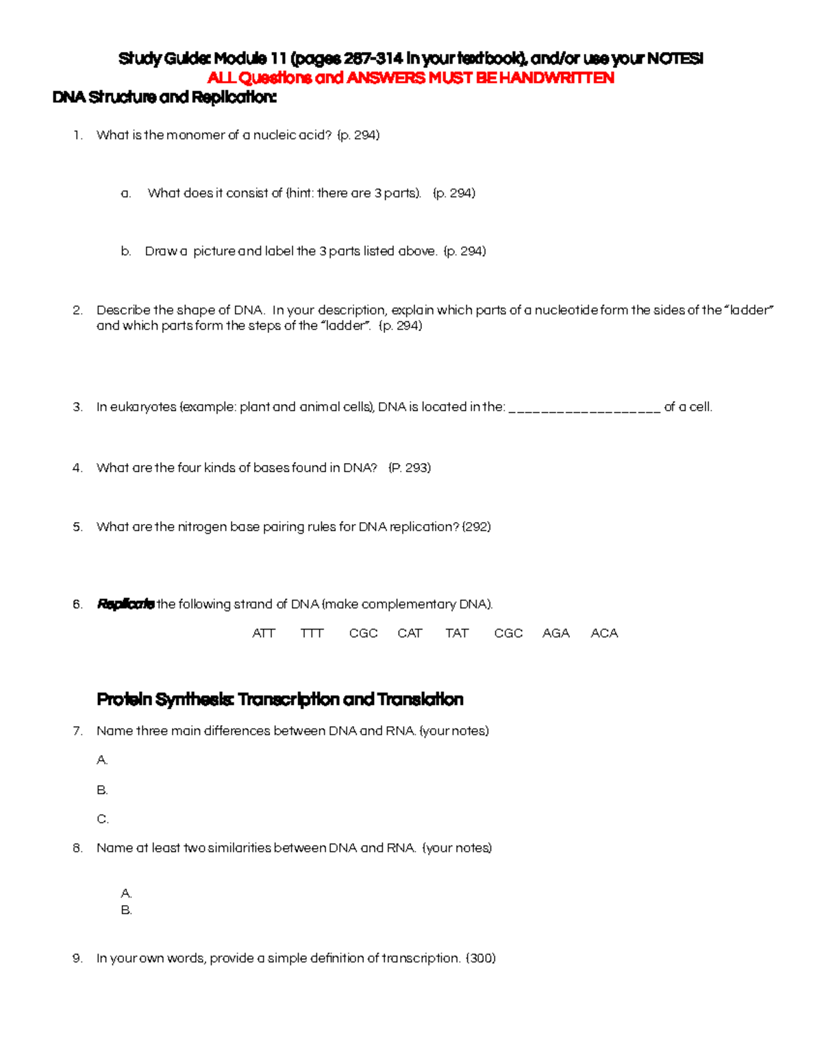 2025 Study Guide for Protein synthesis test - Study Guide: Module 11 ...
