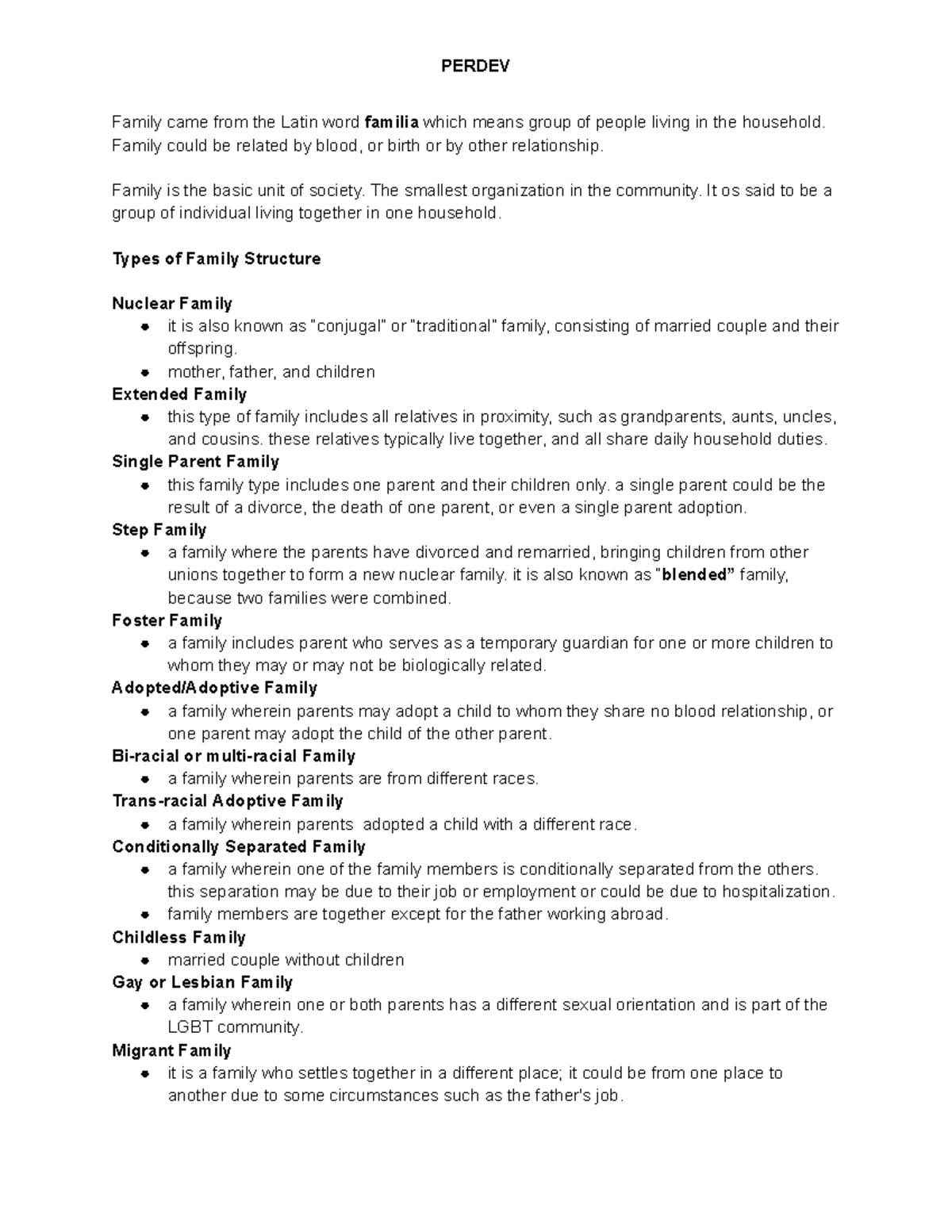 Perdev - Understanding Family Structures and Developmental Stages - Studocu