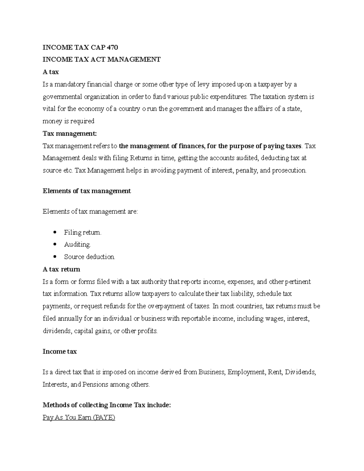 Income Tax CAP 470 - Comprehensive Guide on Tax Management - Studocu
