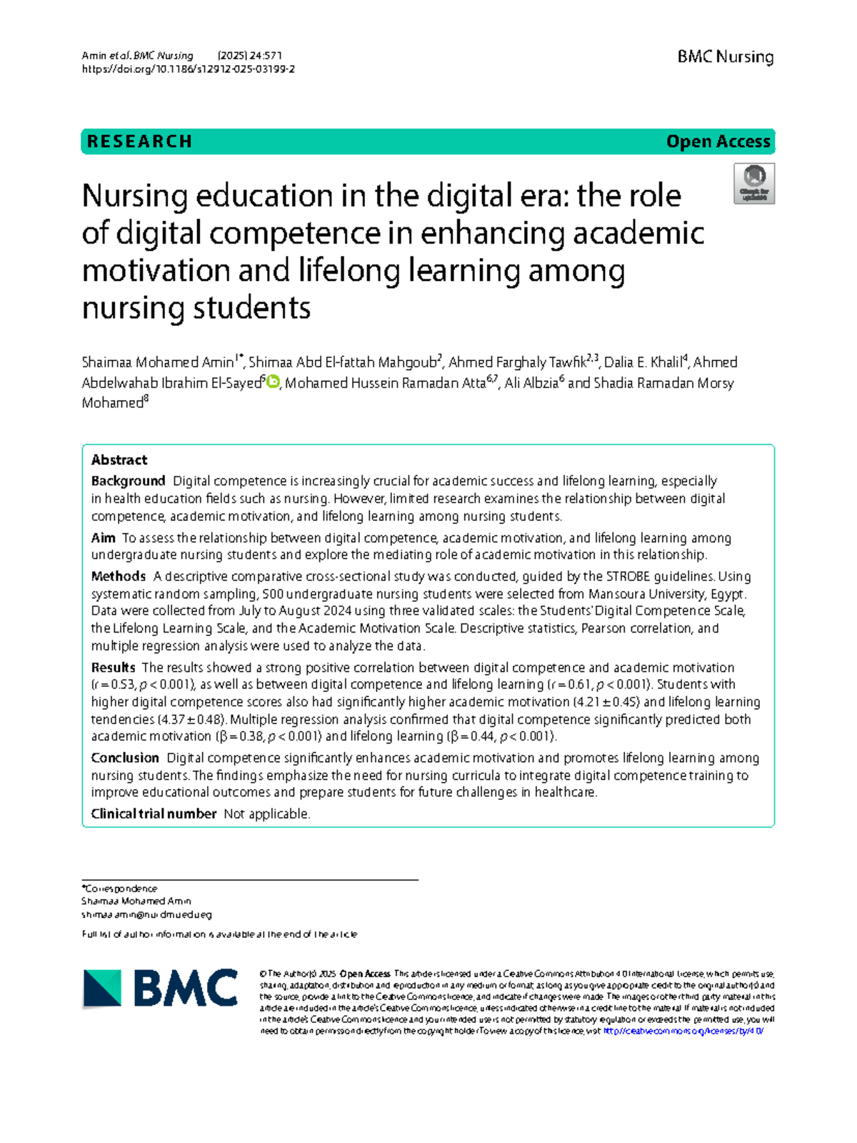 Nursing Education in the Digital Era: Digital Competence & Motivation ...