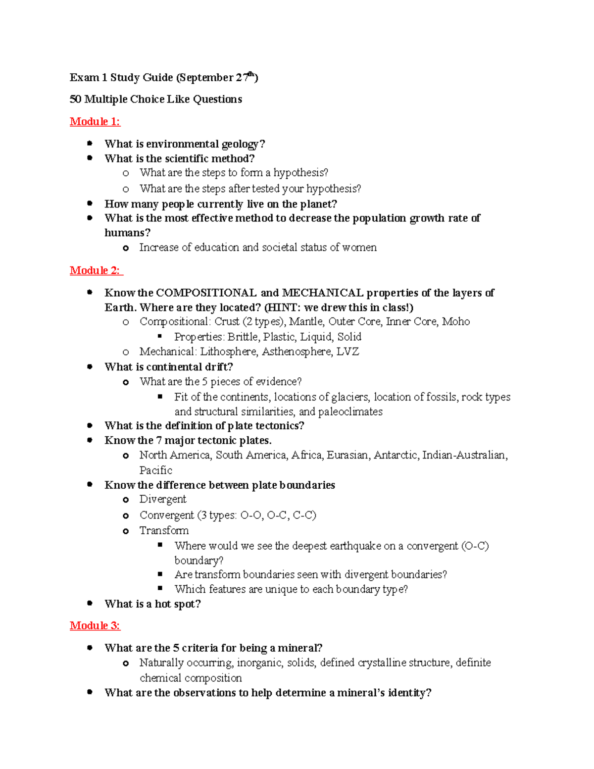 Exam 1 Study Guide (ENV GEO) - Key Concepts & Qs Overview - Studocu