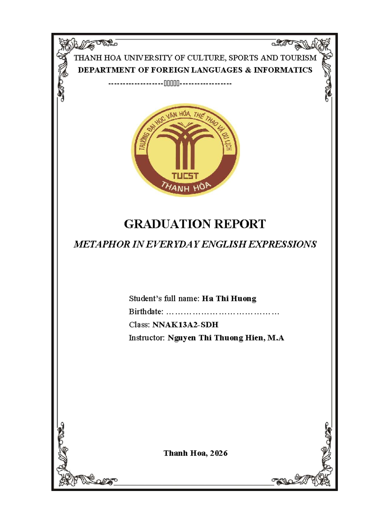 Graduation Report: Metaphor in Everyday English Expressions - THU 2026 ...