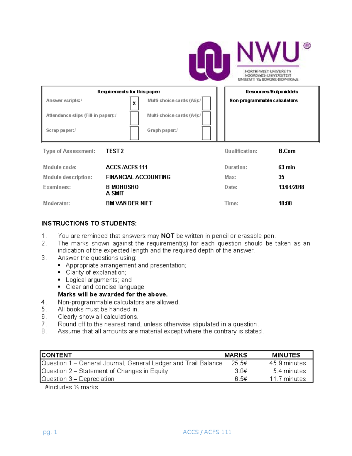 Test 2 2018 ACCS - Financial Accounting Requirements and Instructions ...