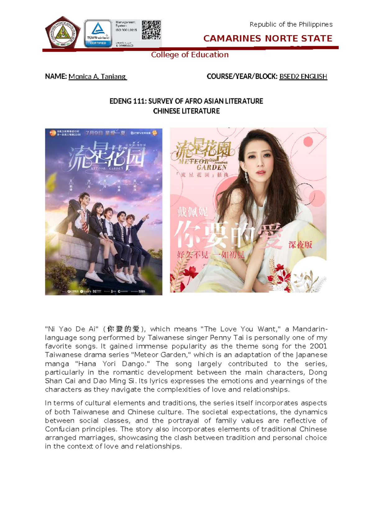 Final Exam Notes for EDENG 111: Chinese Literature Analysis - Studocu