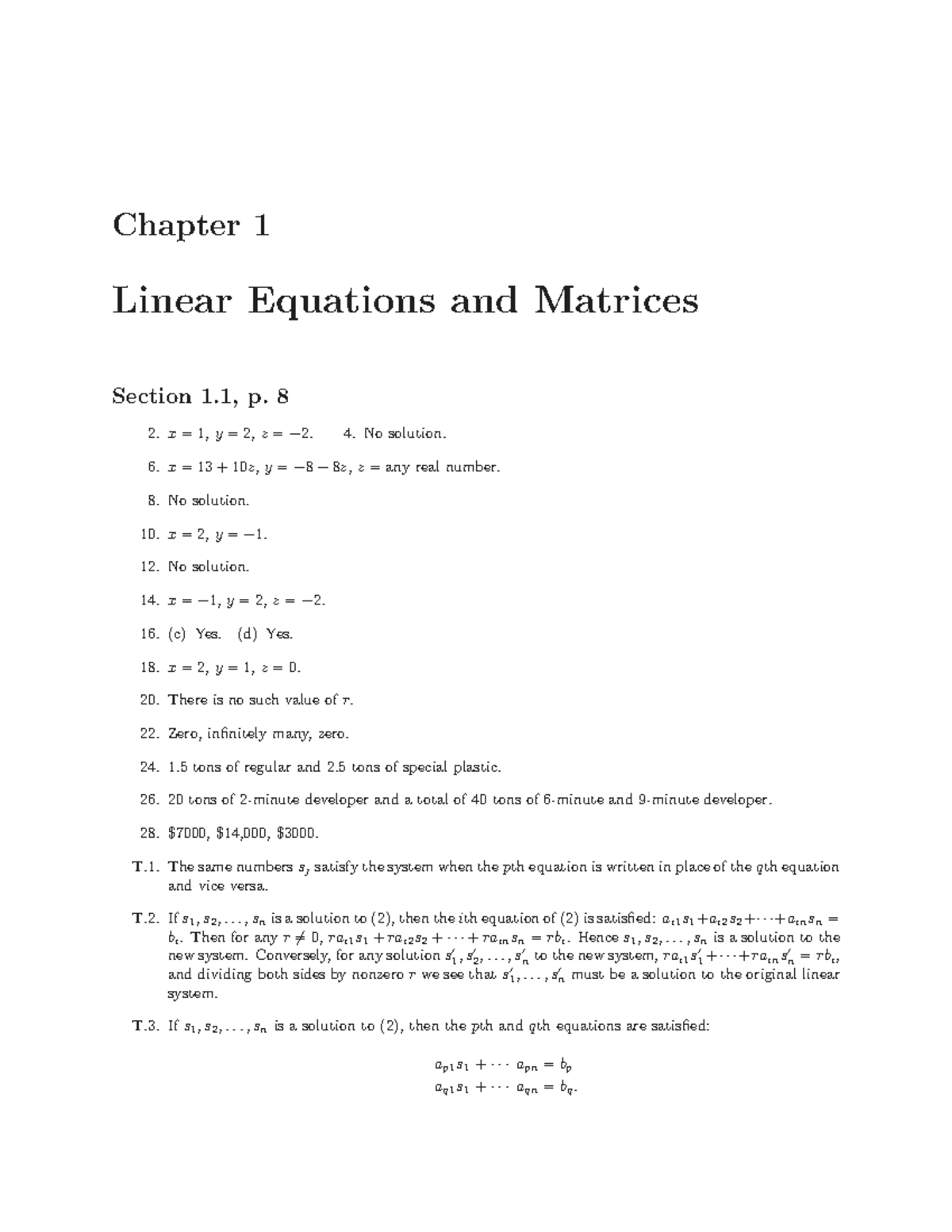 Solution 8th Edition - Lecture notes 1-32 - Chapter 1 Linear Equations ...