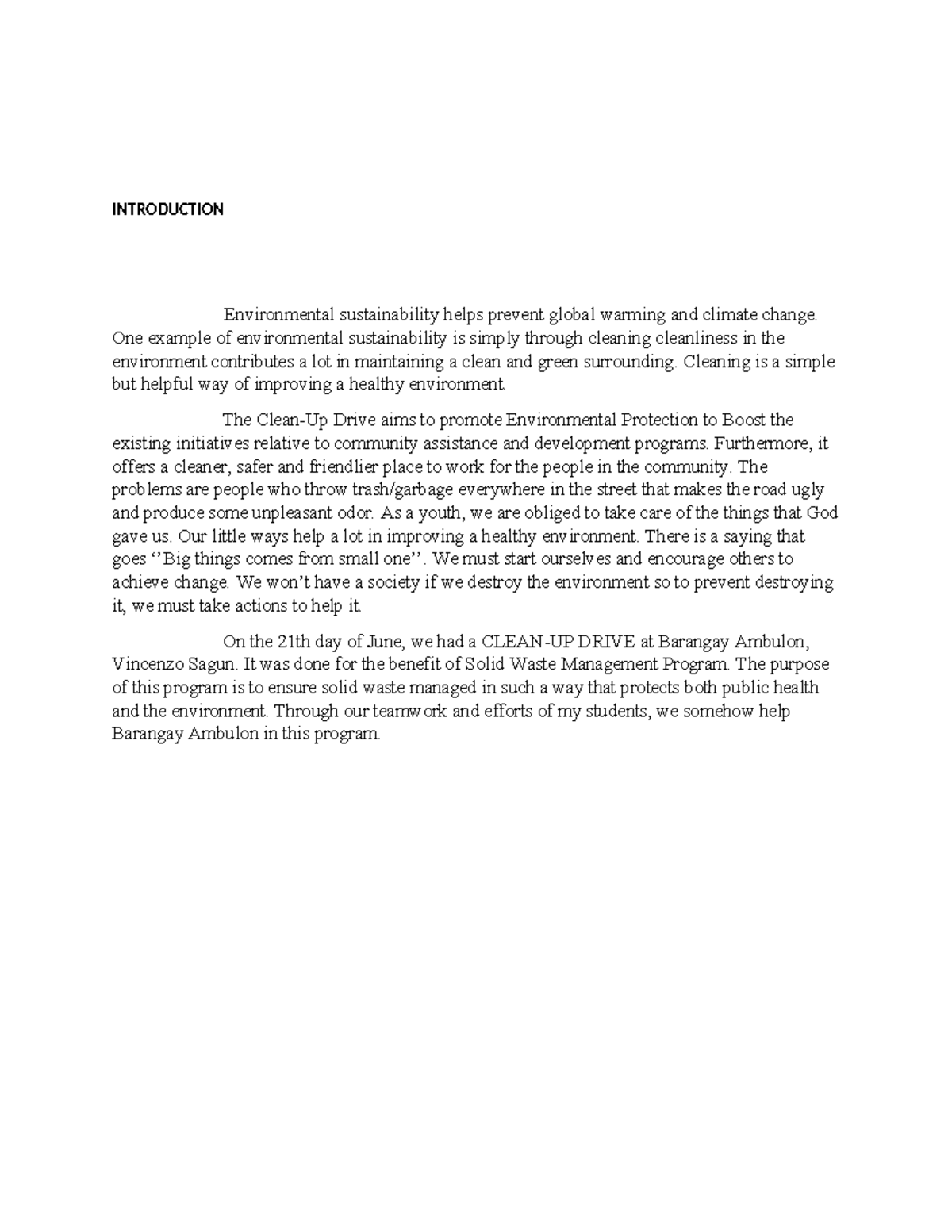 ENG 201: Narrative on Environmental Sustainability Initiatives - Studocu