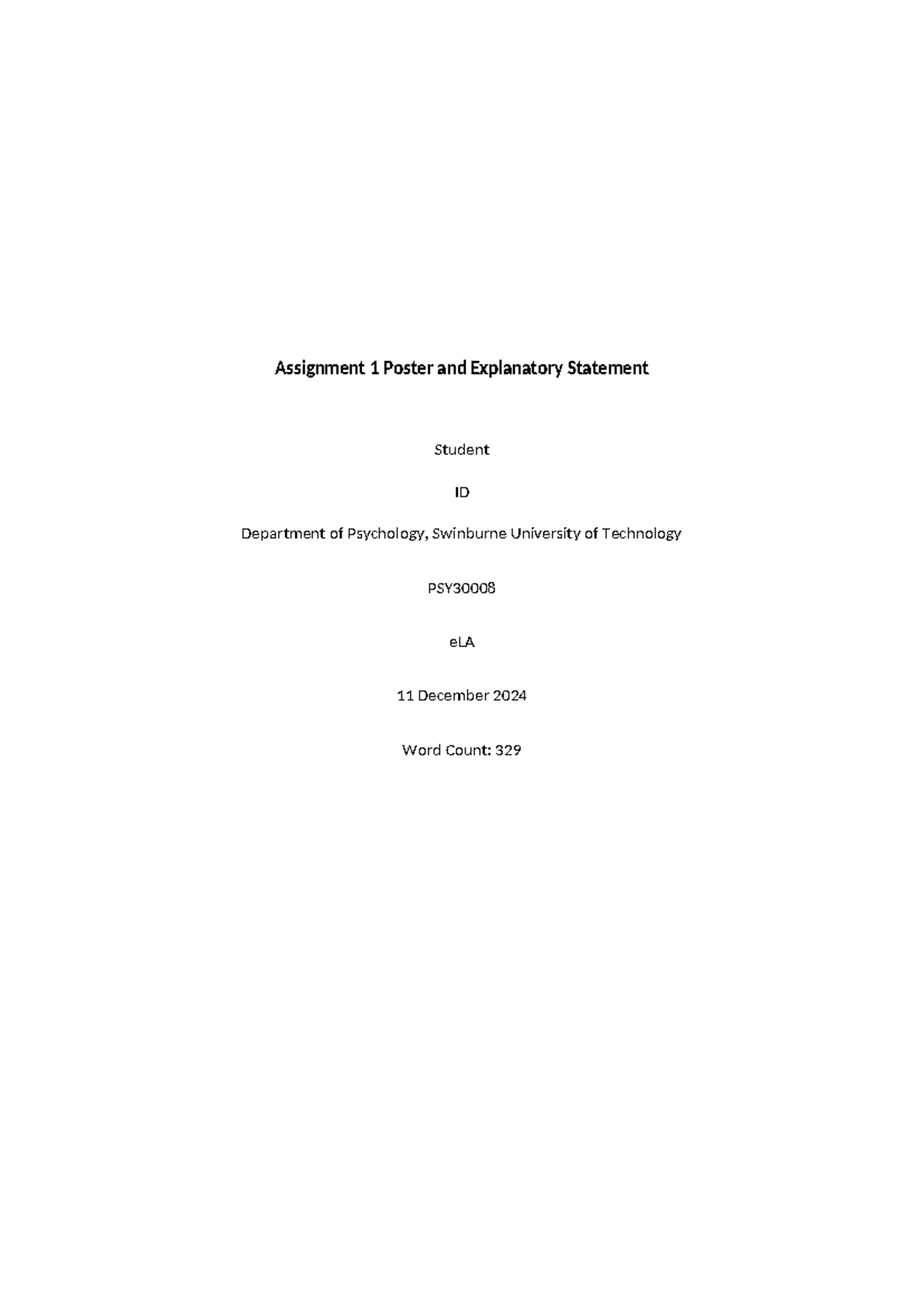 A1 Poster and Explanatory Statement - Student ID Department of ...