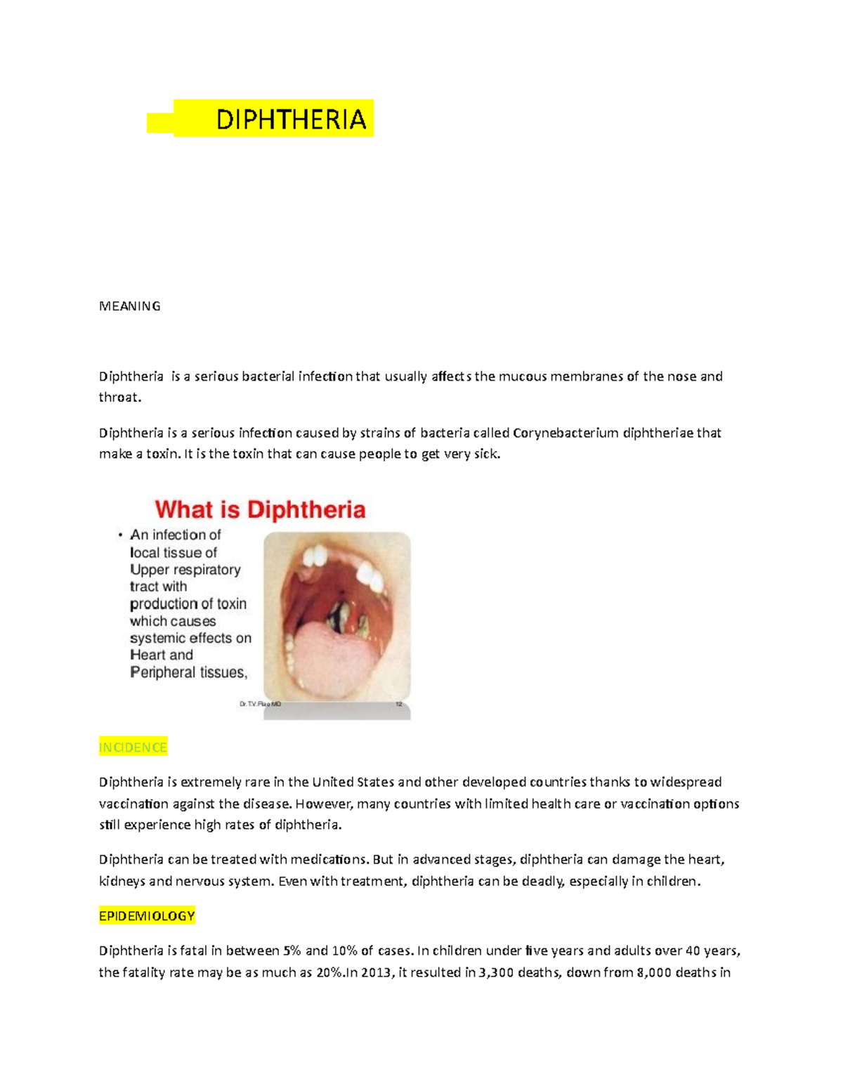 Diphtheria - Lecture Notes for Medical Study (MDC 101) - Studocu