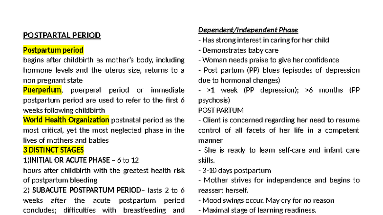 POSTPARTUM PERIOD (NUR 101) - Comprehensive Overview and Care Guidelines - Studocu