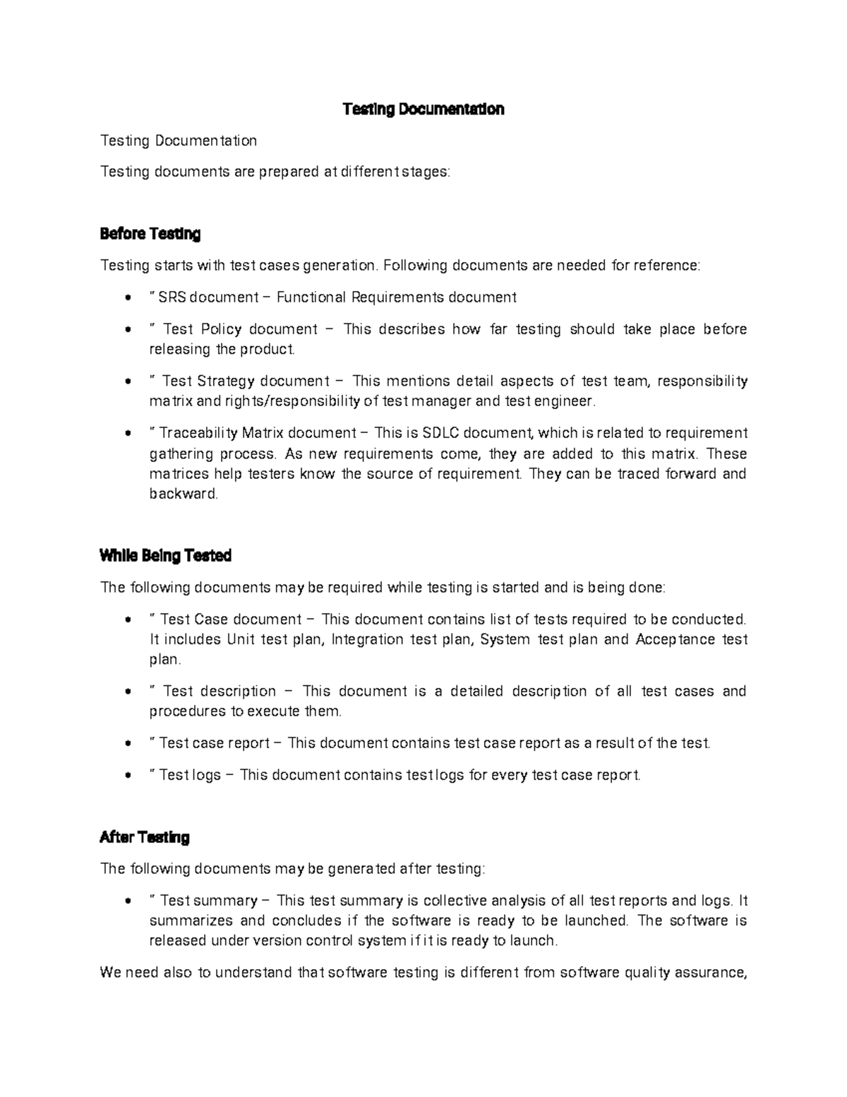 Testing Documentation - Testing Documentation Testing Documentation ...