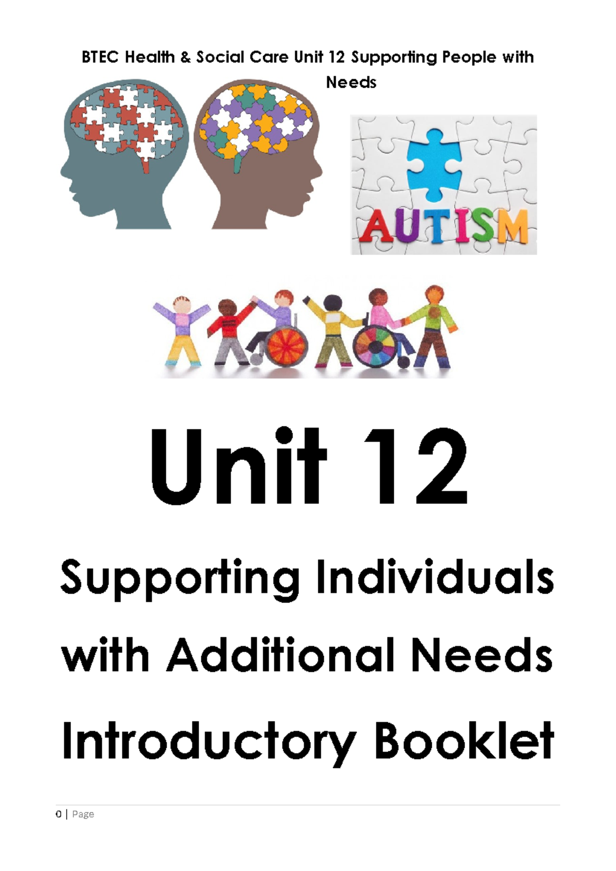 BTEC H&SC Unit 12: Introductory Booklet on Supporting Individuals with ...