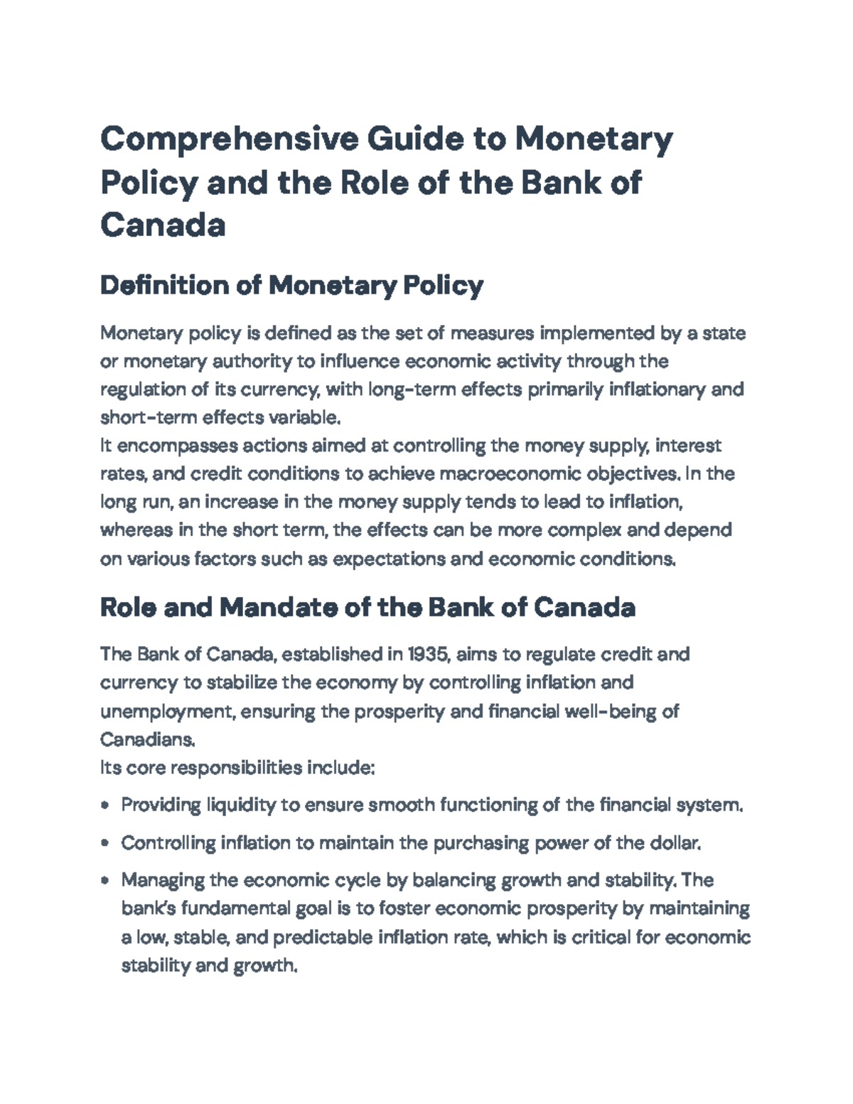 Comprehensive Overview of Monetary Policy (ECO 101) and the Bank of ...