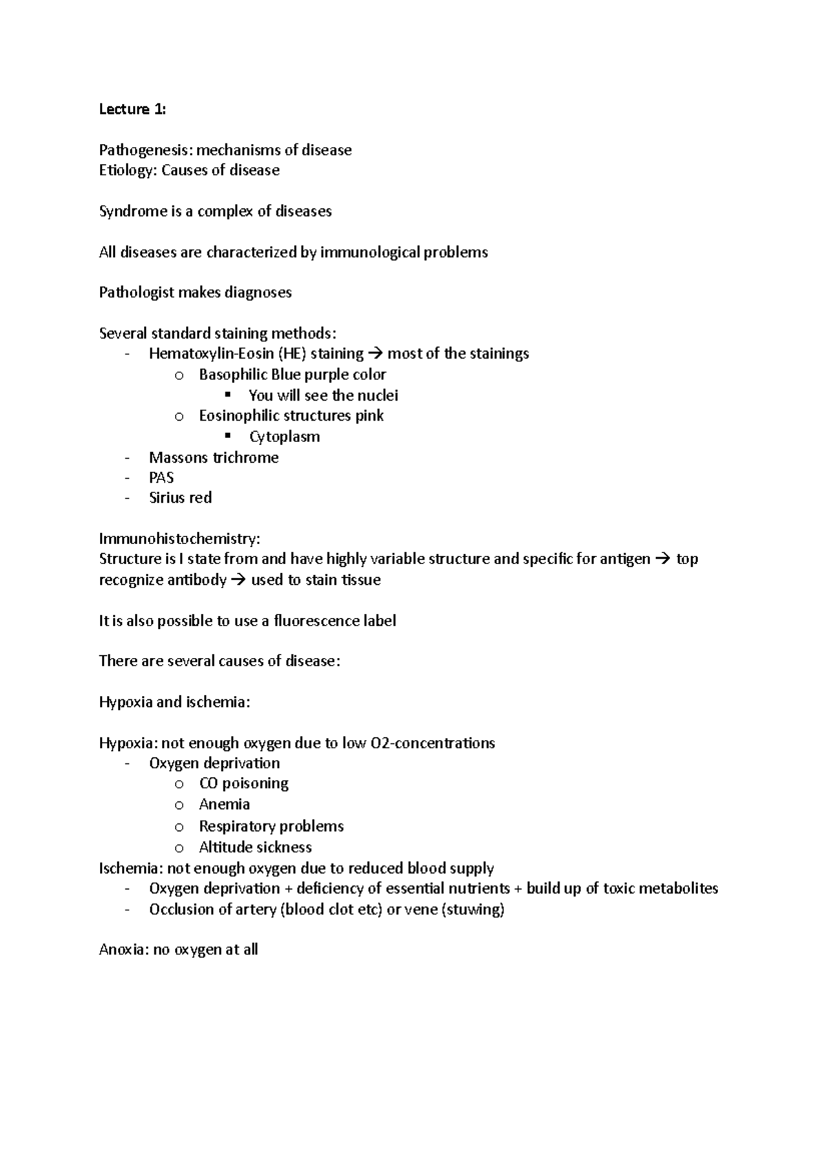 Pathology (PATH 101) Lecture Notes: Mechanisms and Causes of Disease ...