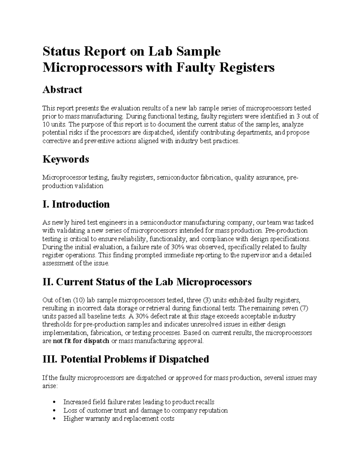 Status Report: Lab Microprocessors with Faulty Registers Analysis - Studocu