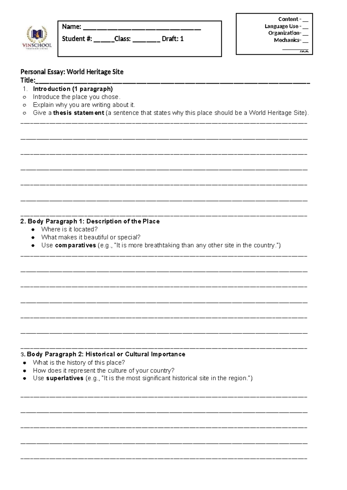Stage 8 Writing Project: Draft 1 Personal Essay on World Heritage Site ...