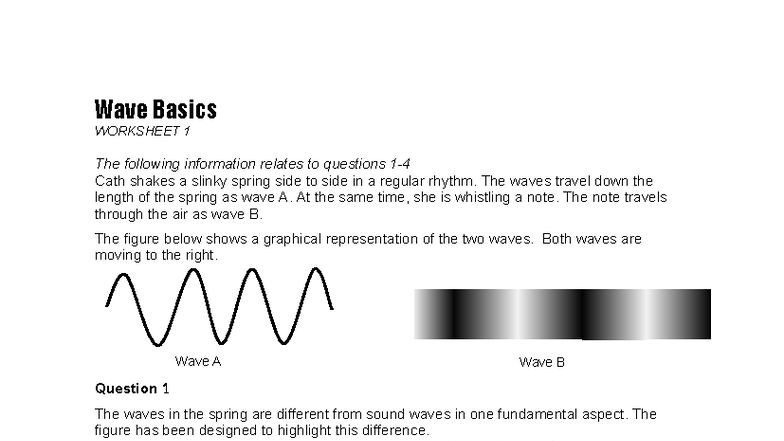 Worksheet 01 - Wave Basics: Understanding Transverse and Longitudinal Waves - Studocu