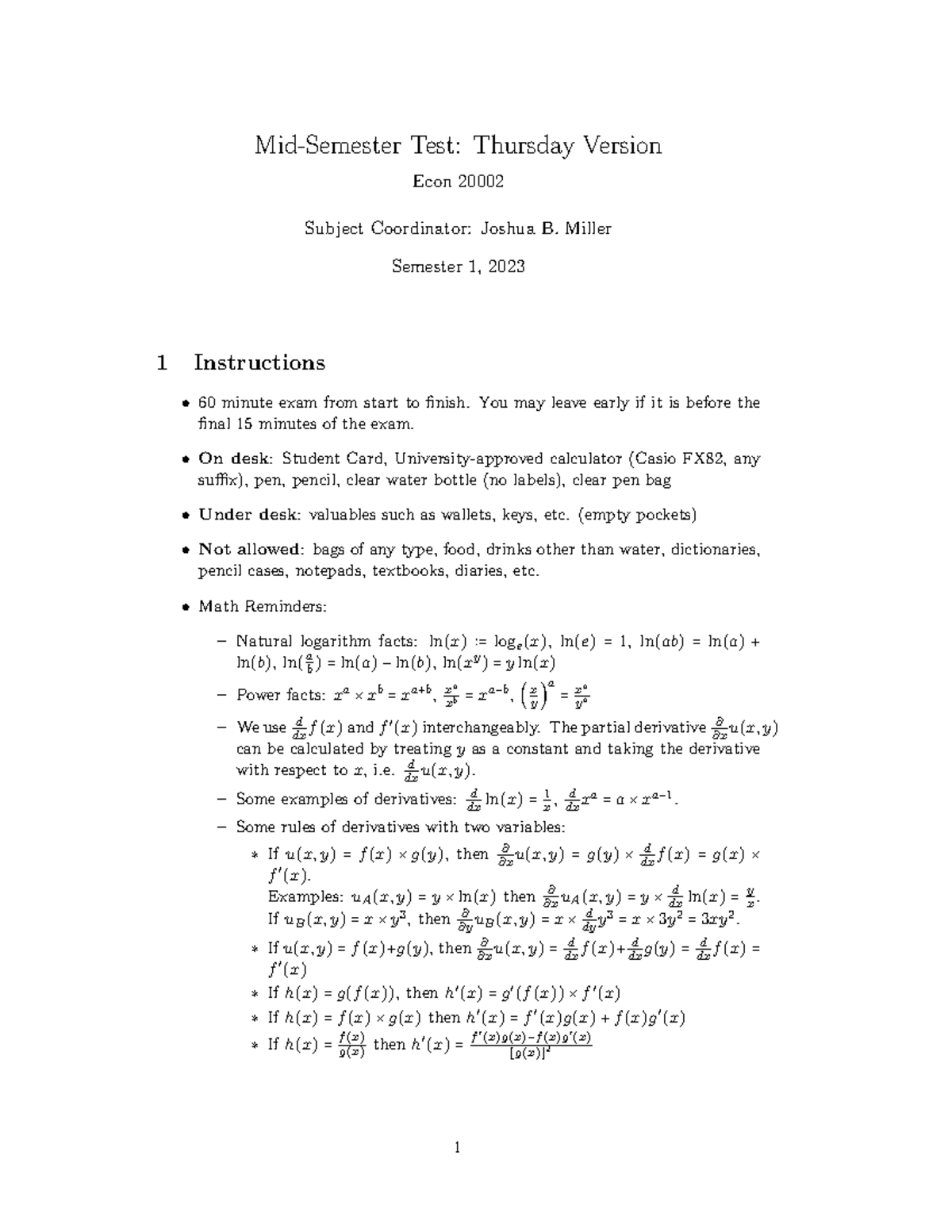 MST ECON2000 Mid-Semester Test Instructions & Problems - Studocu