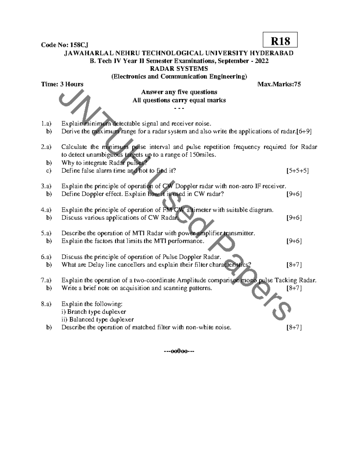 R18 B.Tech IV Year II Sem Exam Sept 2022 - Radar Systems Notes - Studocu