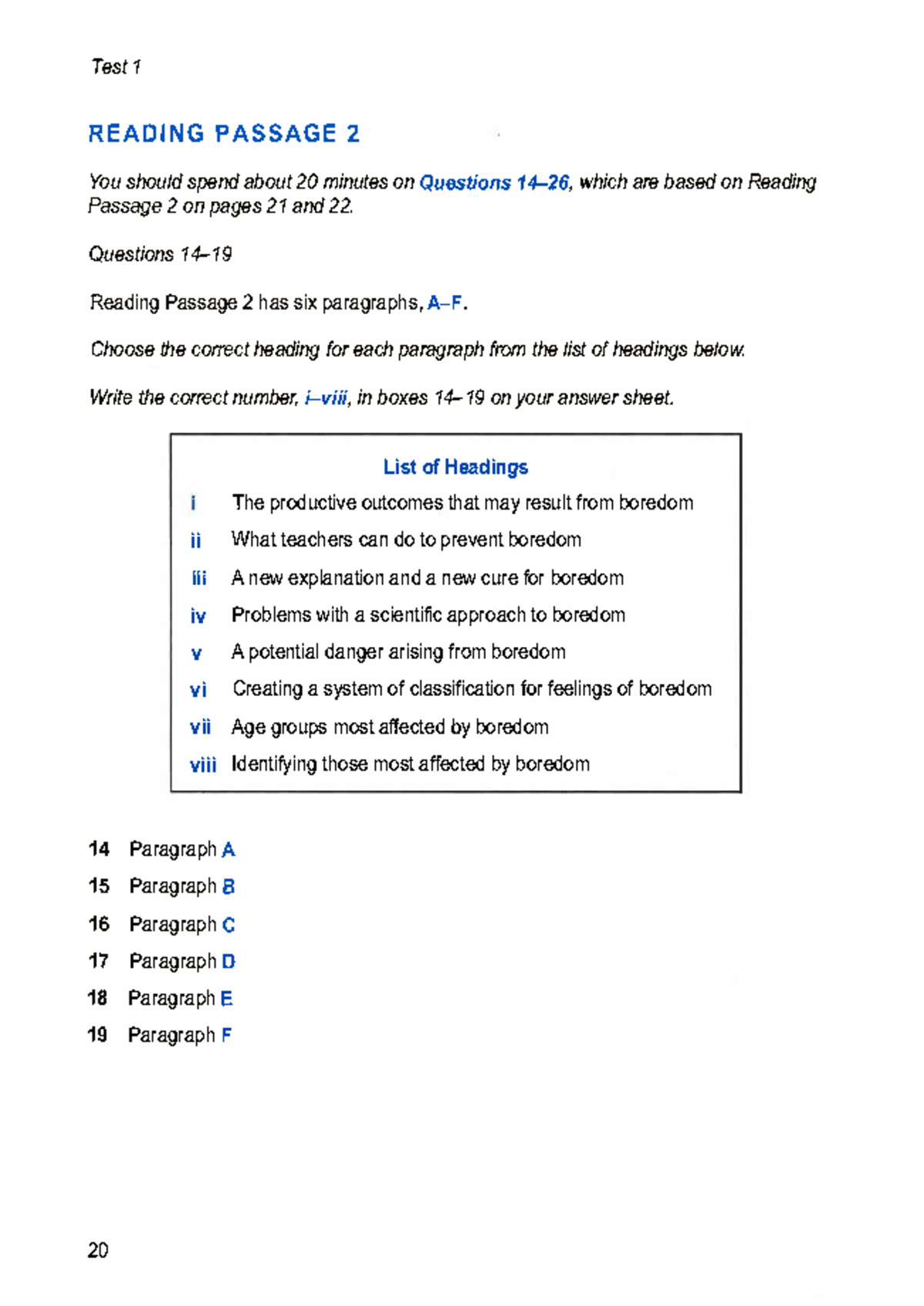 Practice Reading: Matching Headings for Test 1 (Questions 14-26) - Studocu