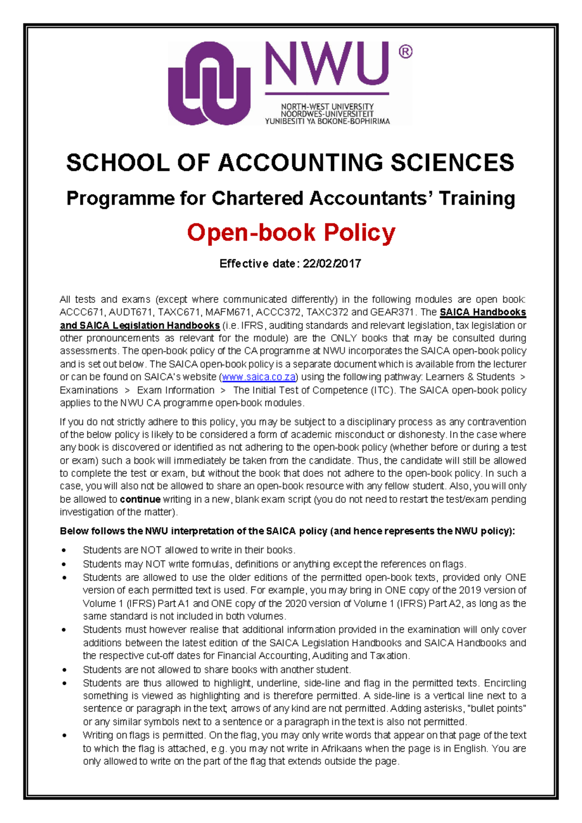 CA Programme Open-Book Policy: Guidelines for Assessments and Exams ...