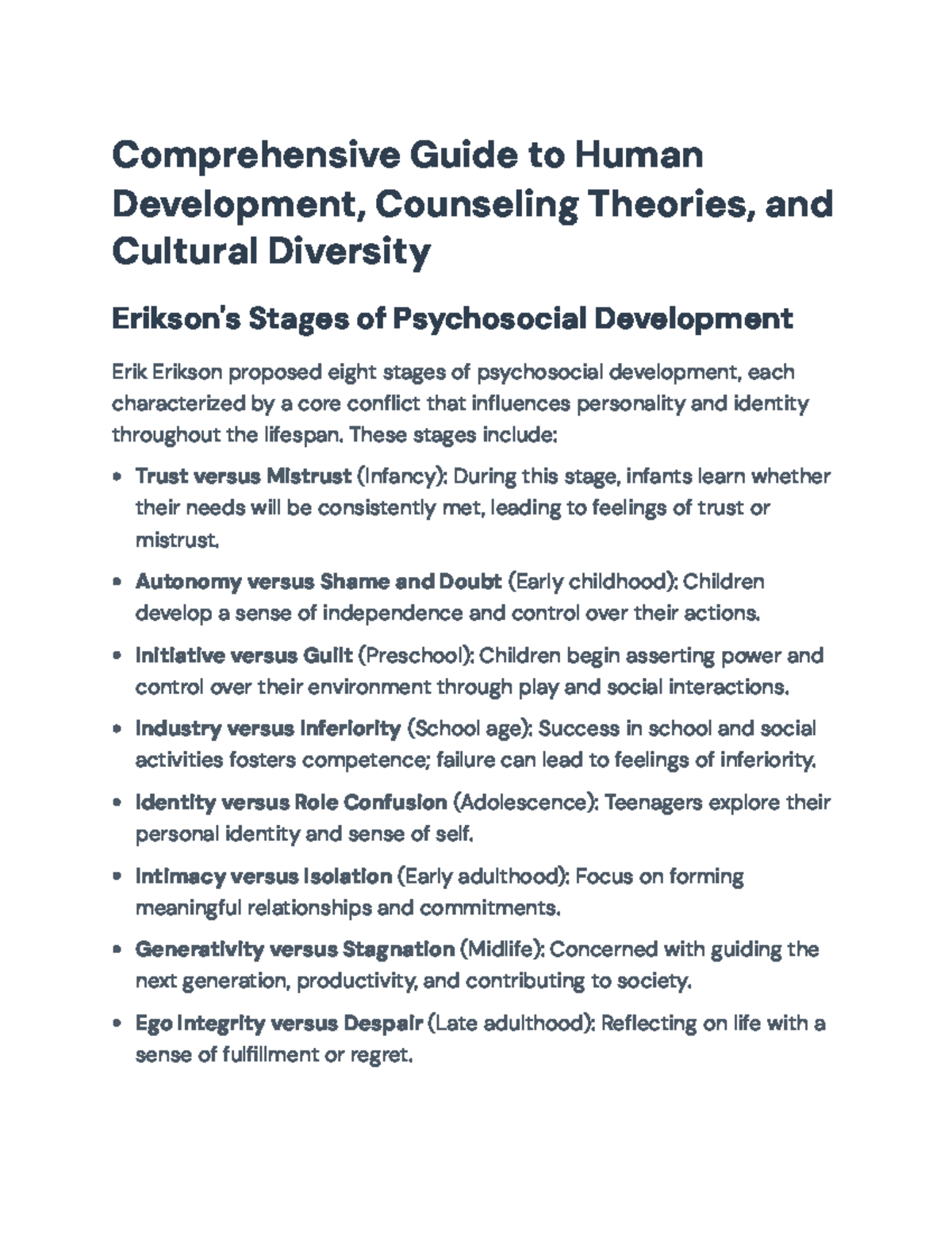 Comprehensive Guide to Human Development & Counseling Theories (PSY 101 ...