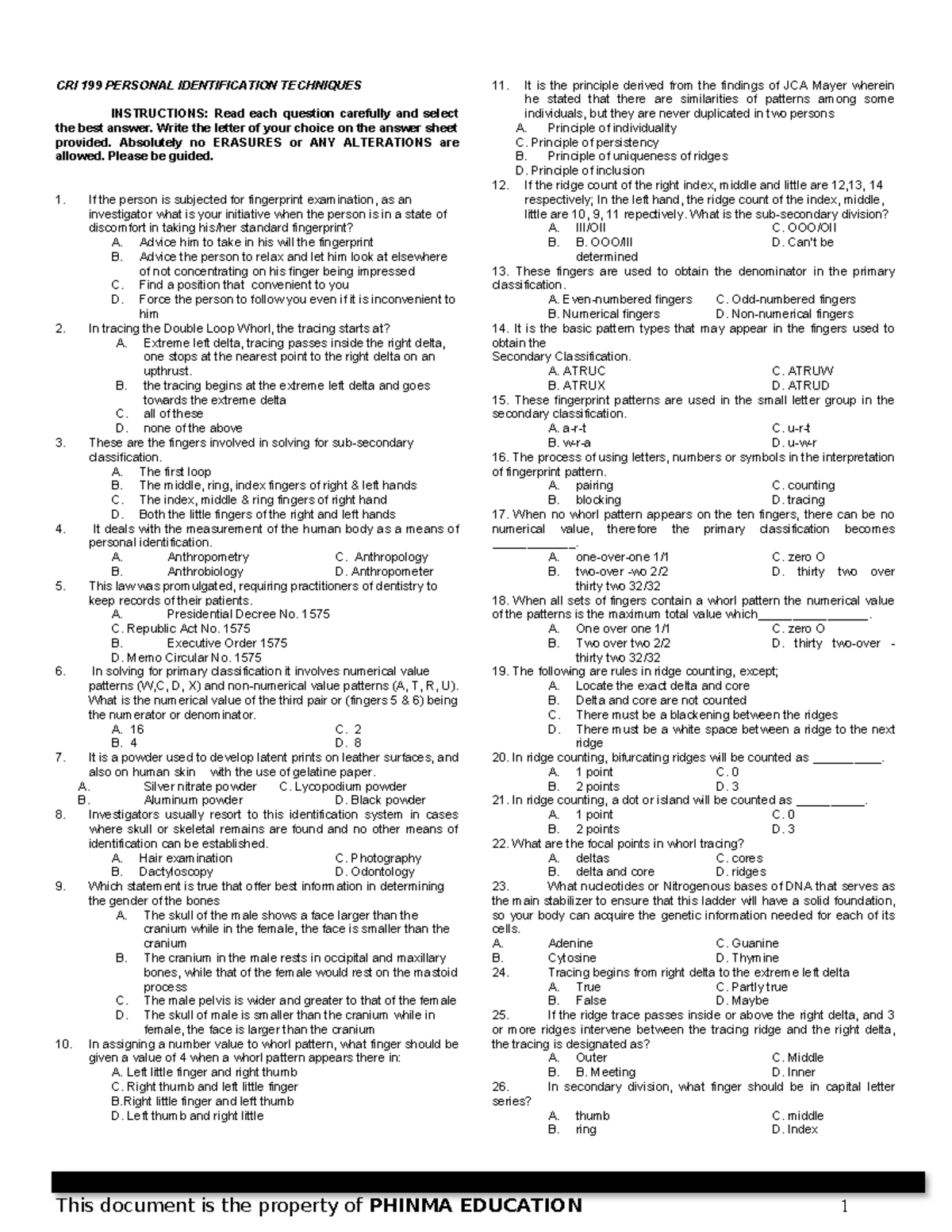 CFE-CRI-199 Final Exam: Personal Identification Techniques - Studocu
