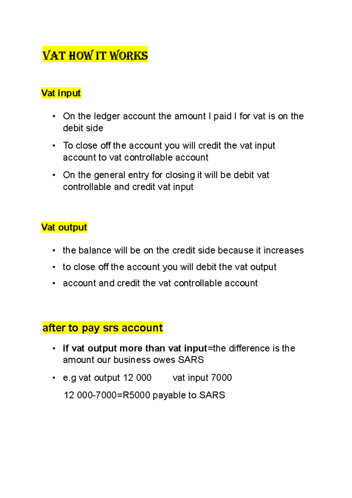 VAT Notes: Understanding Input, Output, and Journal Entries - Studocu
