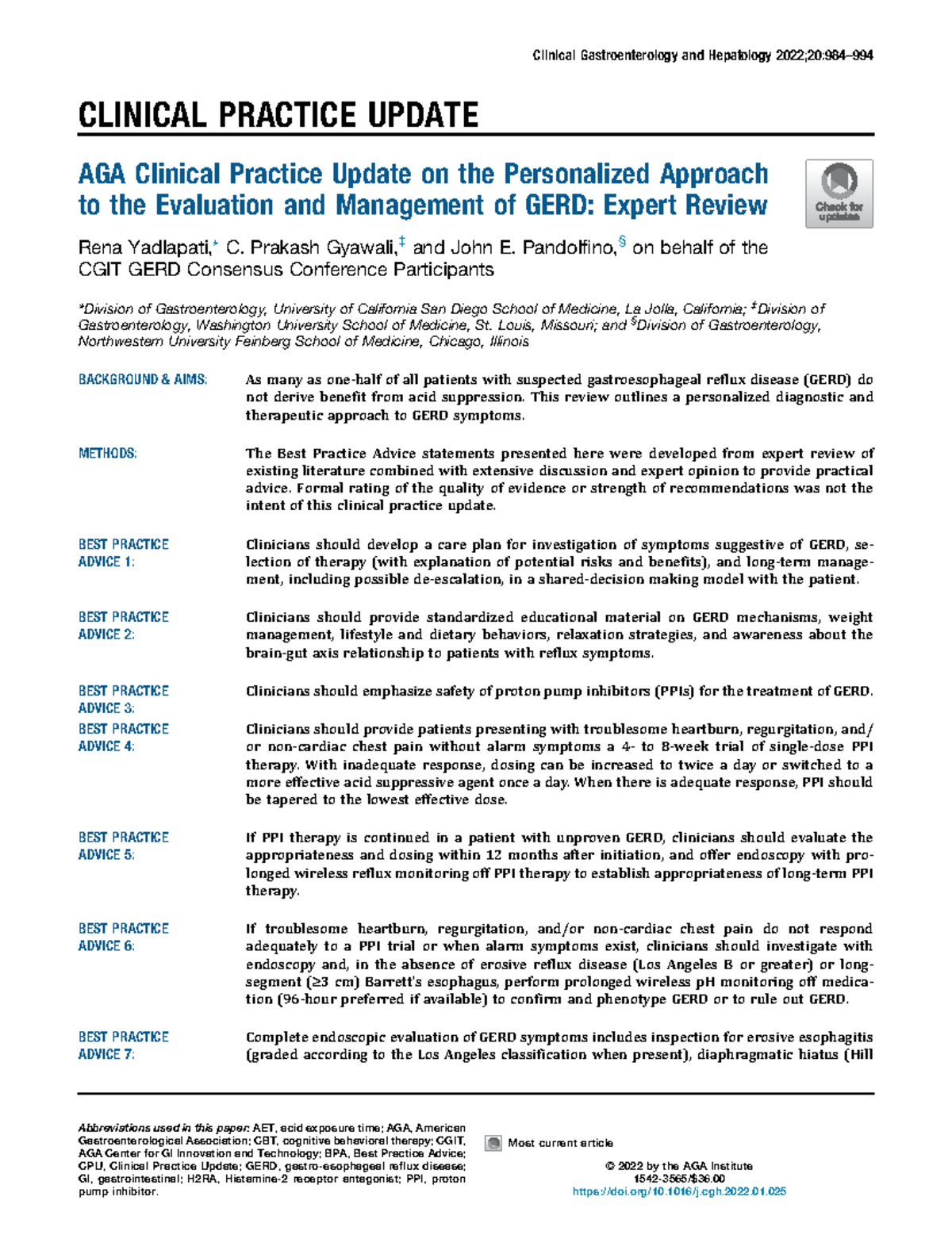 AGA Clinical Practice Update: Personalized Management of GERD Symptoms ...