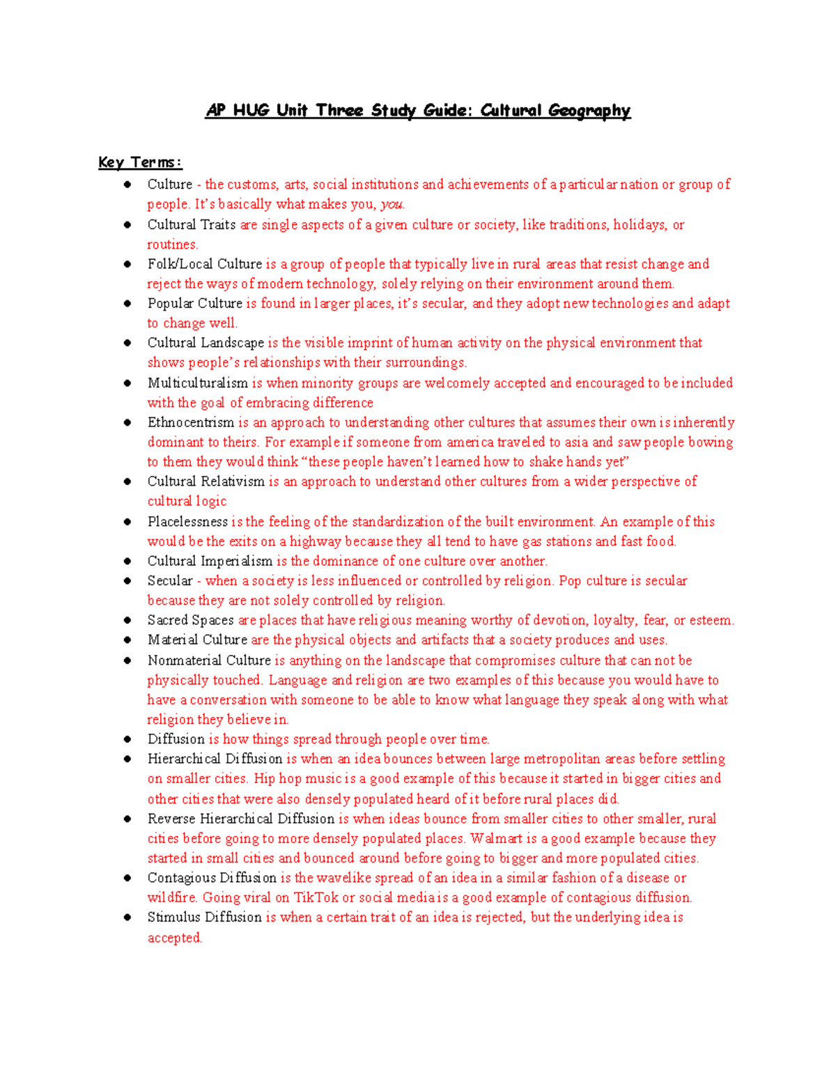 AP HUG Unit 3 Study Guide: Cultural Geography Key Concepts & Terms ...
