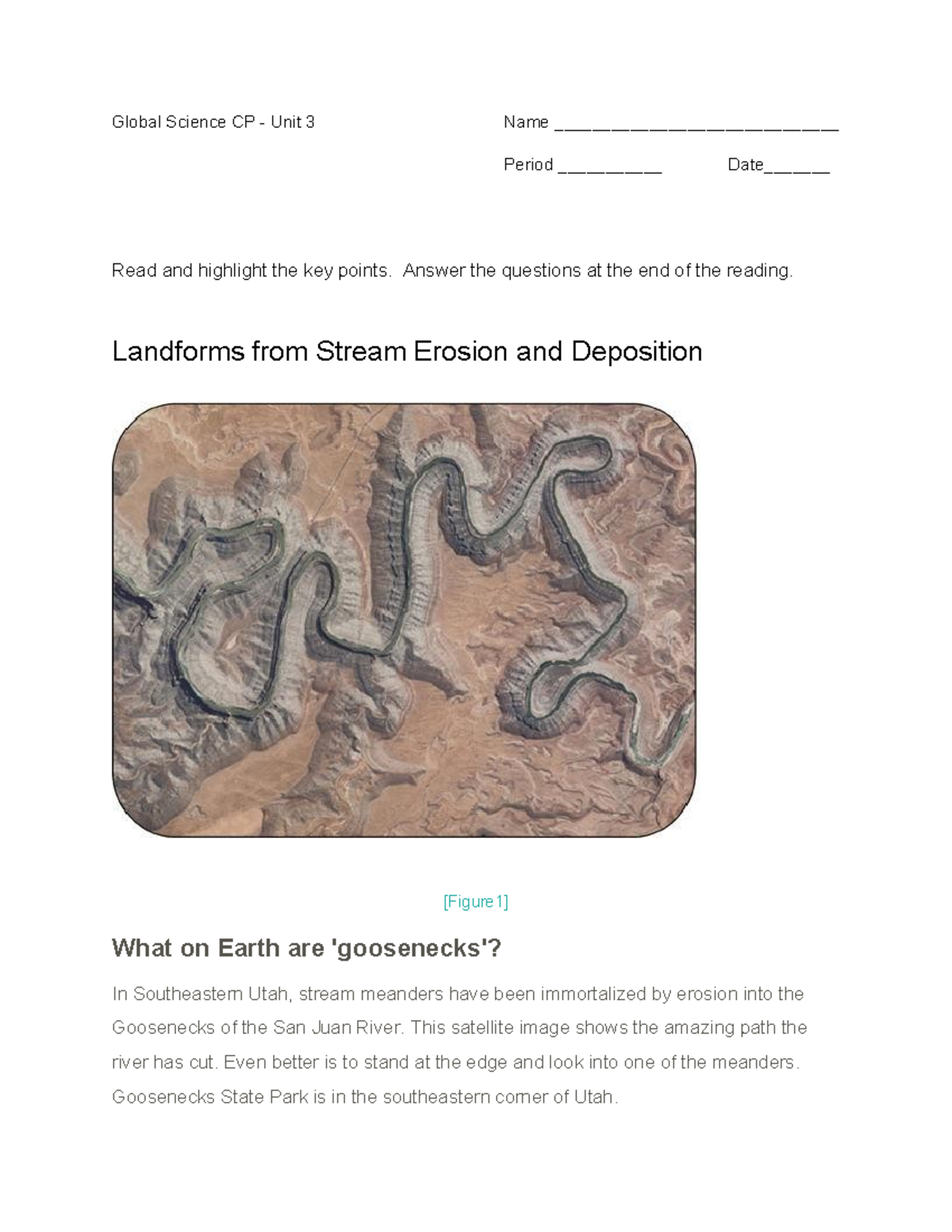 Landforms from Stream Erosion and Deposition - Global Science CP Unit 3 ...