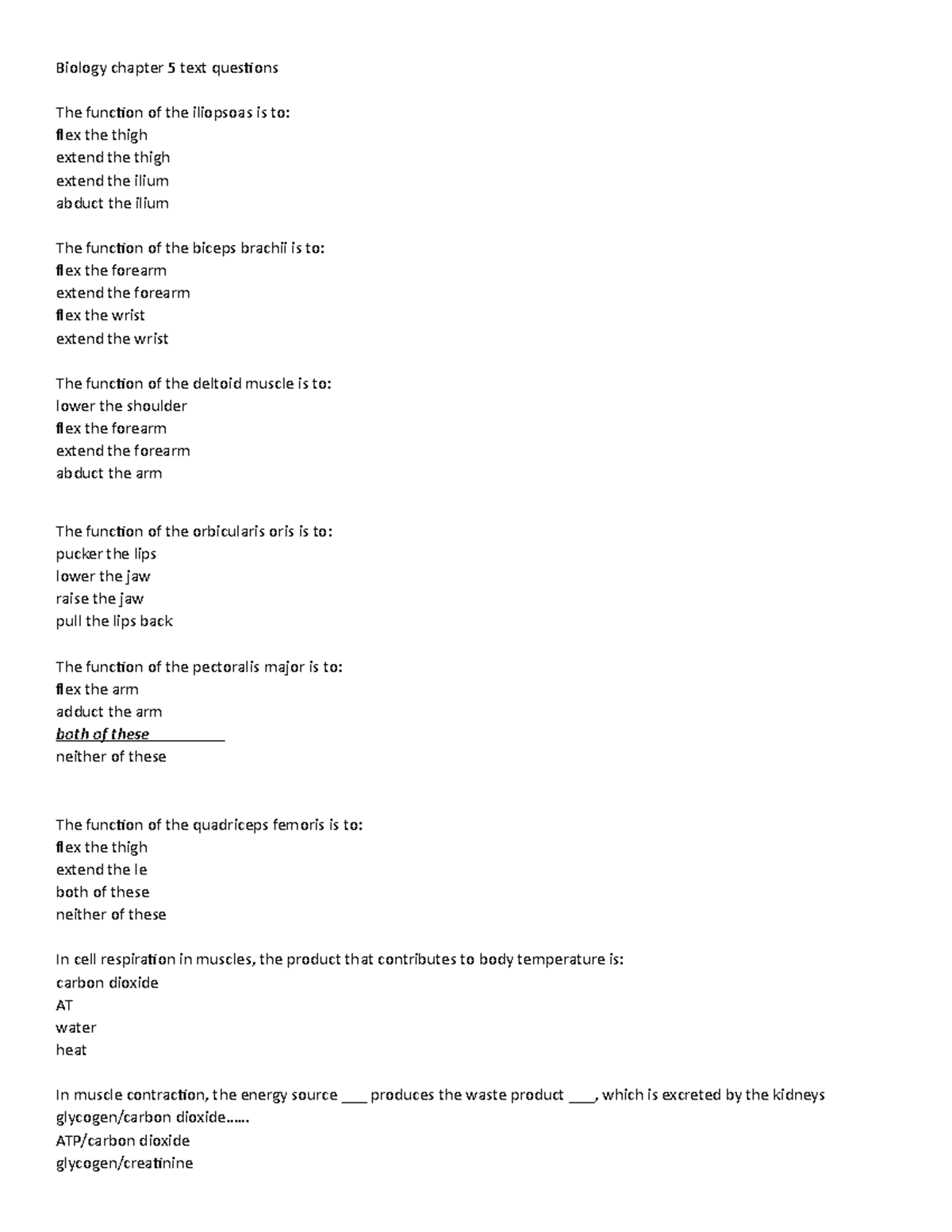 Biology Chapter 5 questions (Muscles) - Biology chapter 5 text ...