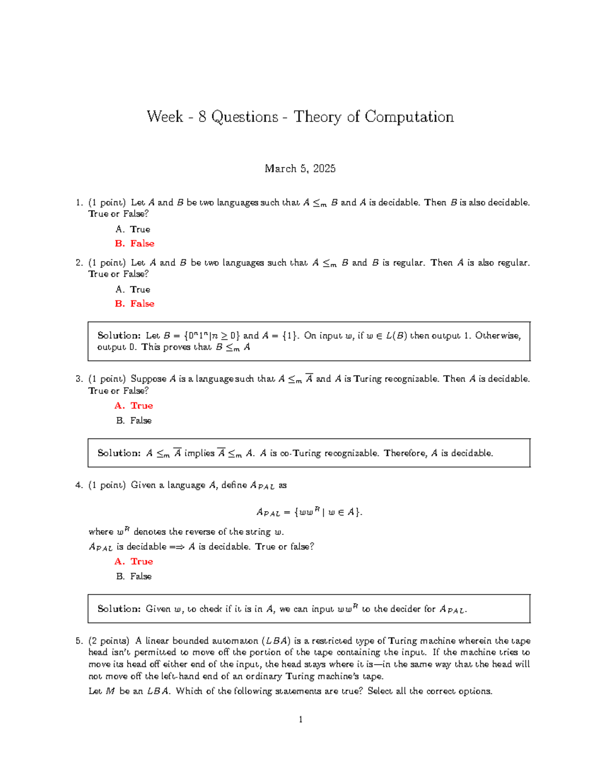 TOC 2025: Week 8 Assignment Answers in Theory of Computation - Studocu