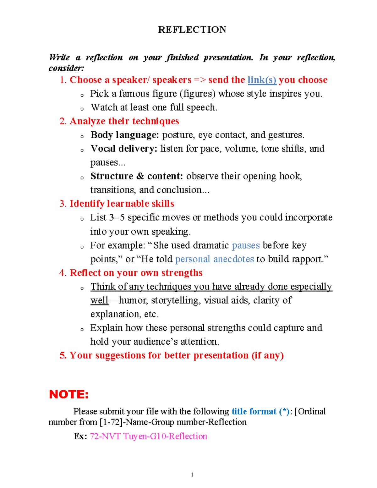 REFLECTION: Analyzing Presentation Techniques and Personal Growth - Studocu