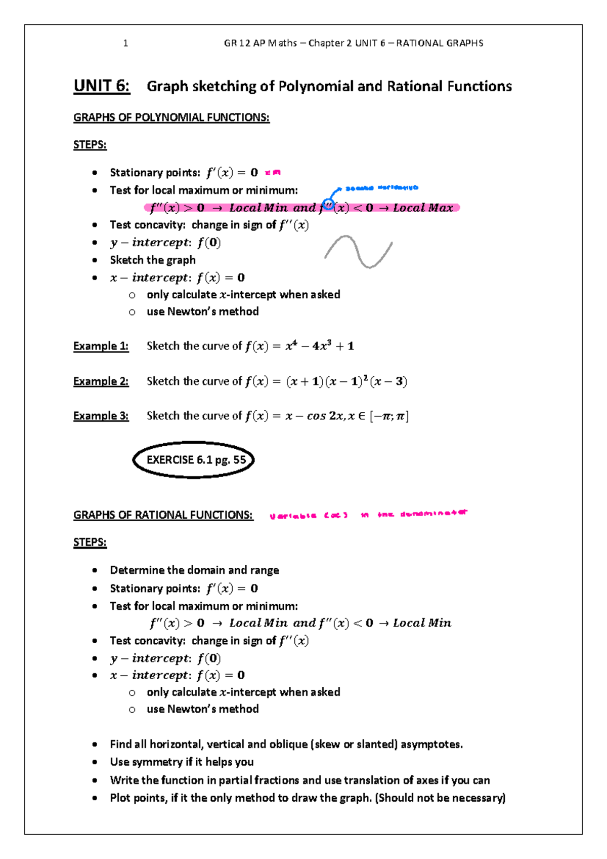 GR 12 AP Maths Chapter 2: Rational Graphs and Function Sketching - Studocu