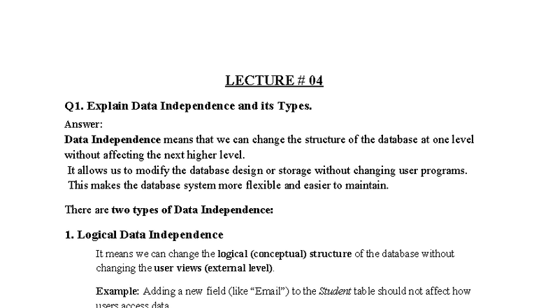 CS403 DBMS MIDTERM: Data Independence, Development Process & DFDs - Studocu