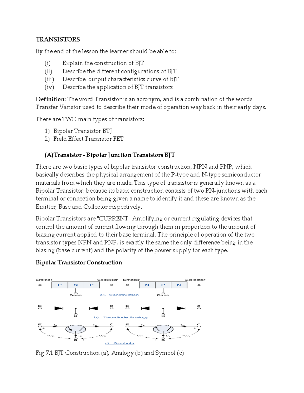 Lesson 7: Understanding BJT Transistors and Their Configurations - Studocu