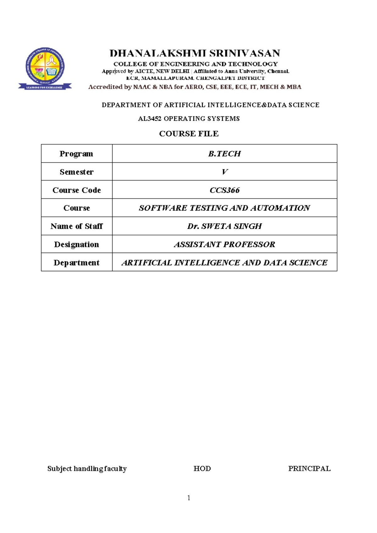STA CCS366 Software Testing and Automation Course File - Studocu