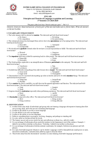 ENG 106 Teaching & Assessment of Literature Midterm Exam Sample - Studocu